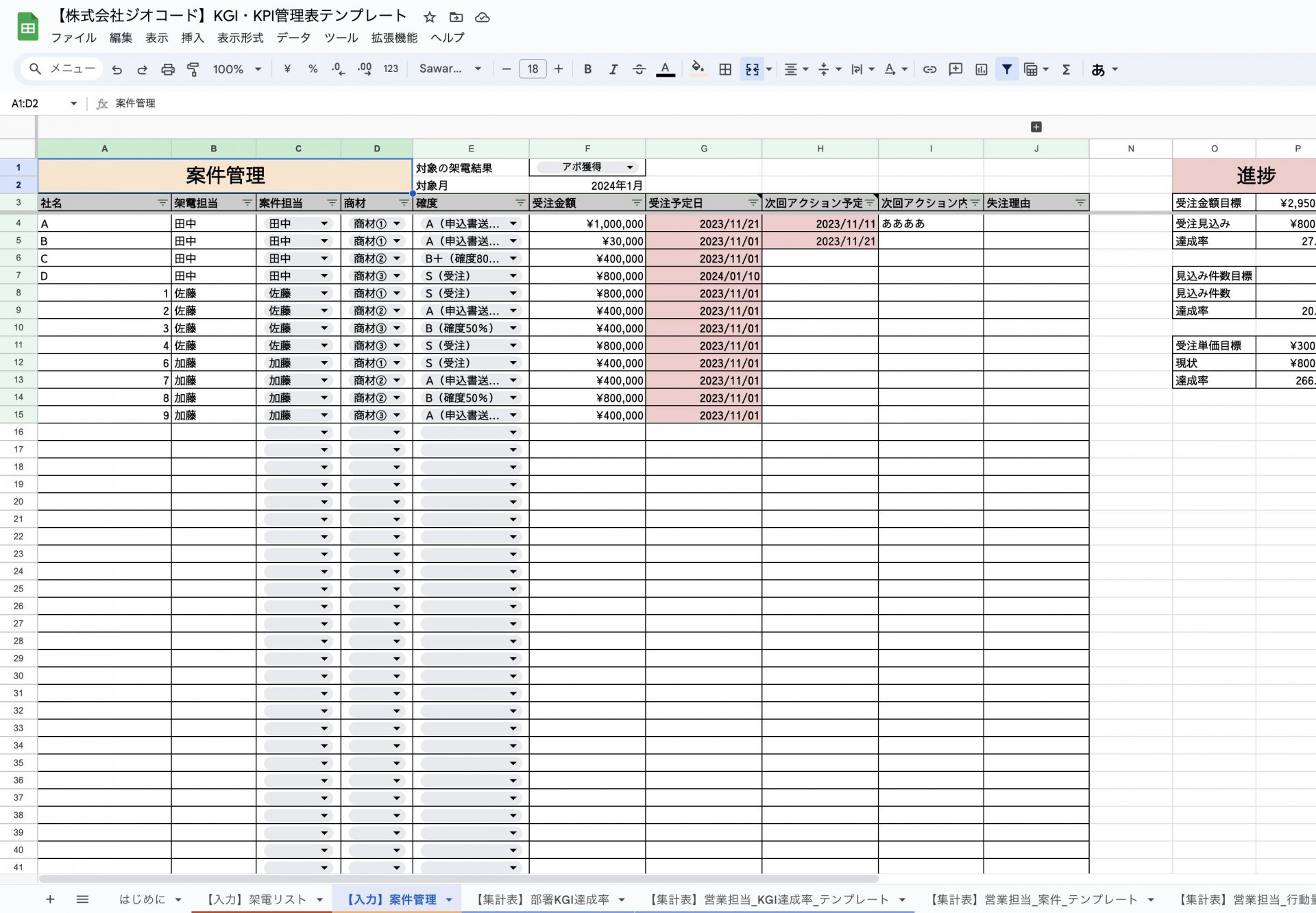 【Google スプレッドシート対応】KGI・KPI管理表テンプレート | 資料ダウンロード | 営業支援・顧客管理ツール、ネクストSFA ...